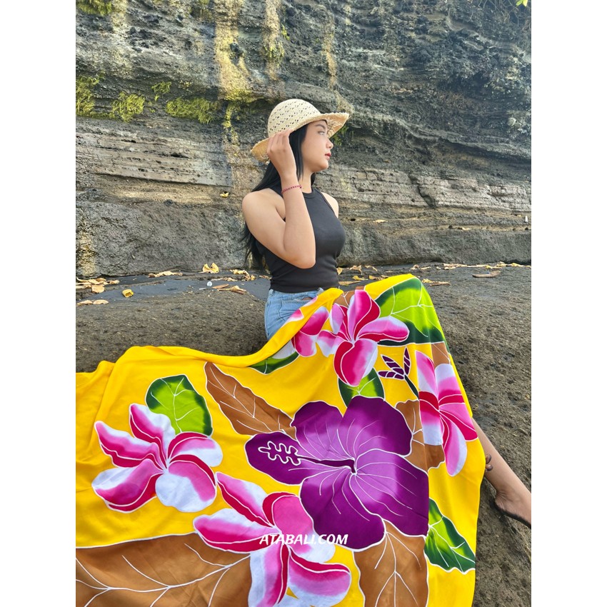Hand Painted Floral Sarong in Yellow color