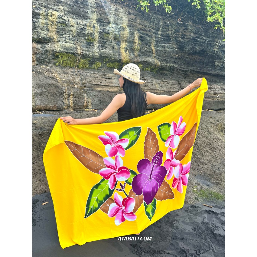 Hand Painted Floral Sarong in Yellow color