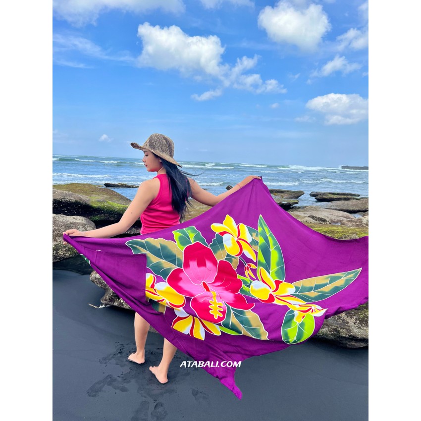 Hand Painted Floral Sarong in Purple color