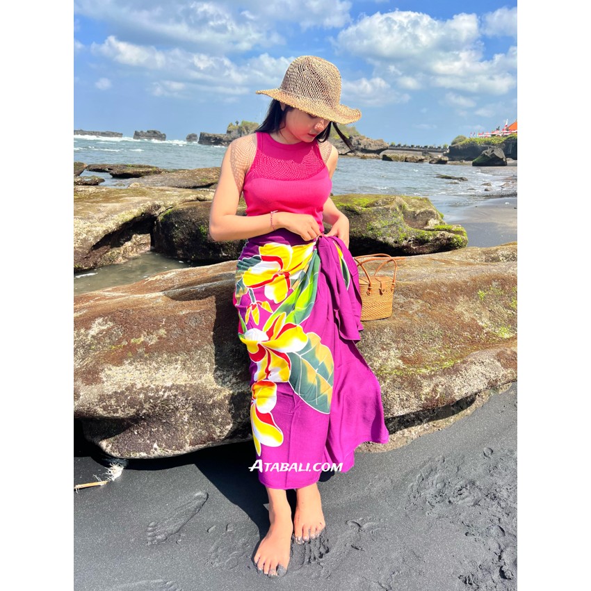Hand Painted Floral Sarong in Purple color