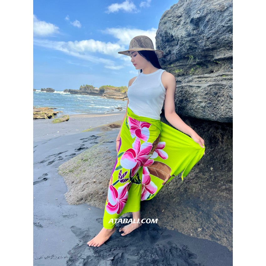Hand Painted Floral Sarong in Green color