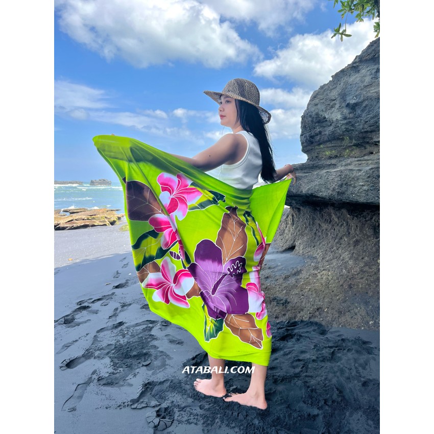 Hand Painted Floral Sarong in Green color
