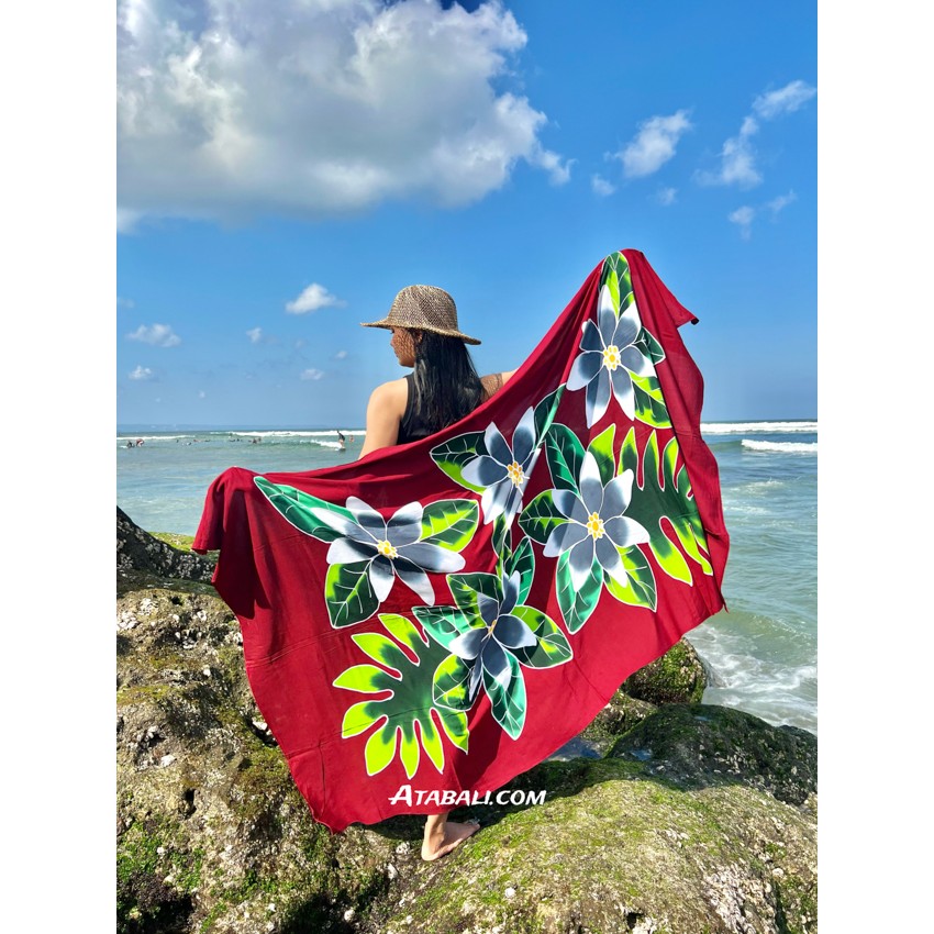 Hand Painted Floral Sarong in Maroon color