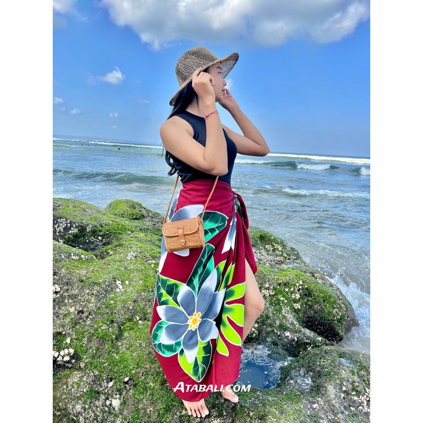 Hand Painted Floral Sarong in Maroon color