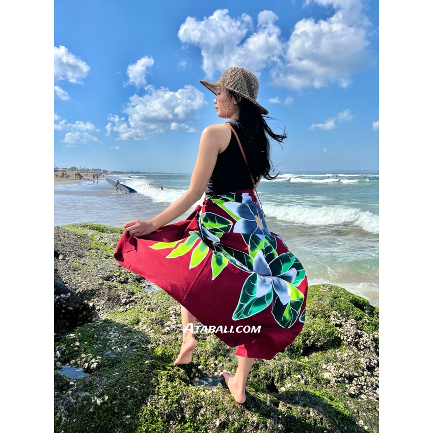 Hand Painted Floral Sarong in Maroon color