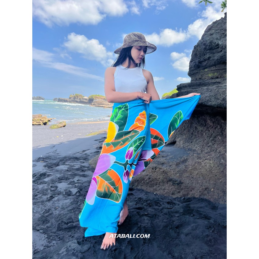 Hand Painted Floral Sarong in Light Blue color