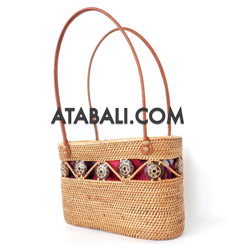 Ata rattan handmade ethnic women handbags with coco wood