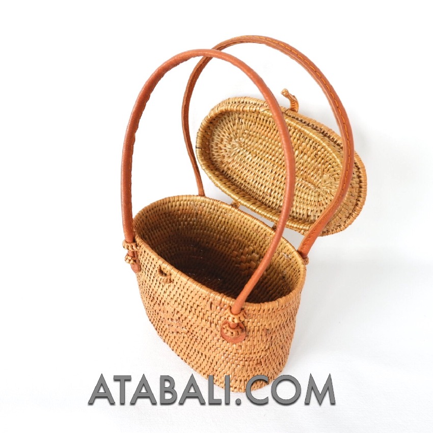 Ata mini tote handbag rattan handmade leather handle