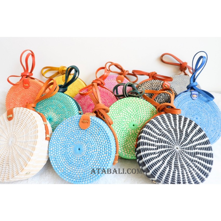 coloring rattan, circle leather, sling bags, mix wholesa lot