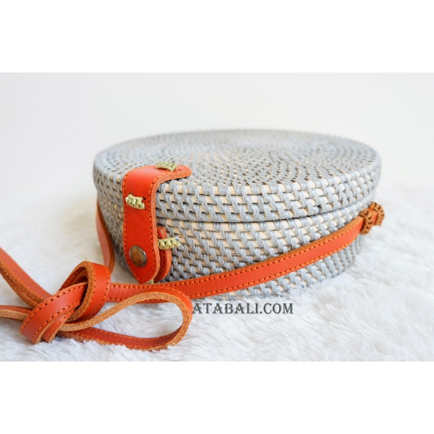 coloring rattan circle sling leather bags grey color