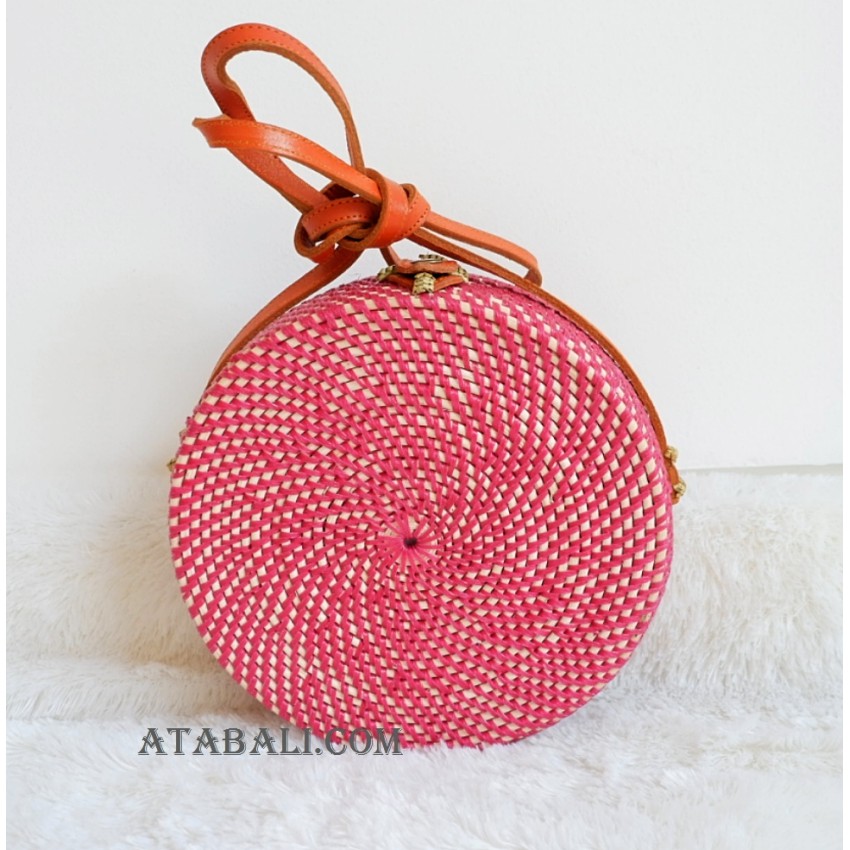 coloring rattan bag, circle sling bag, leather bags maroon color