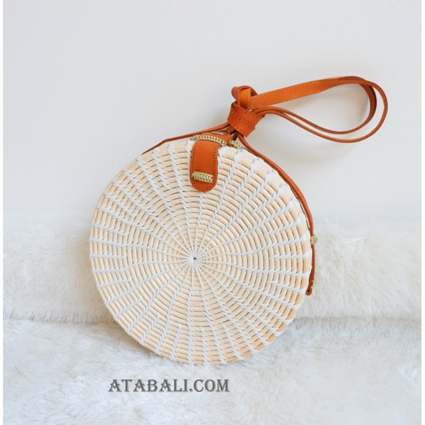 coloring, rattan circle sling bag, leather bags, white color