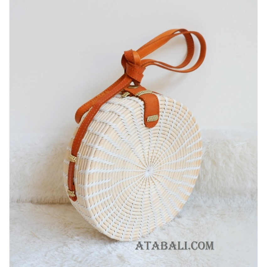 coloring, rattan circle sling bag, leather bags, white color