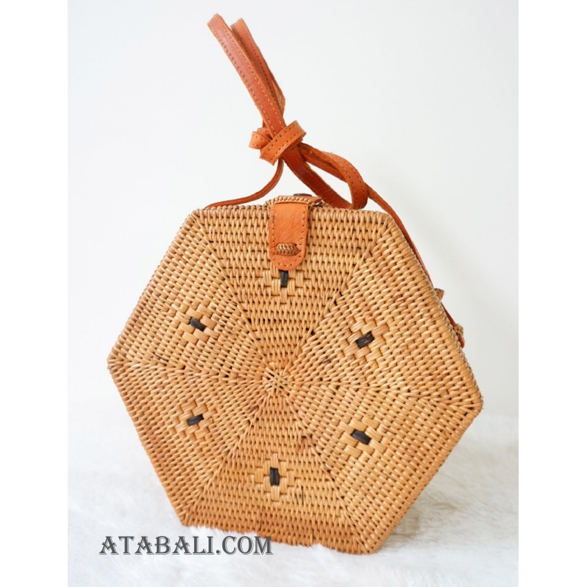 hexagon shape sling bags rattan handmade natural