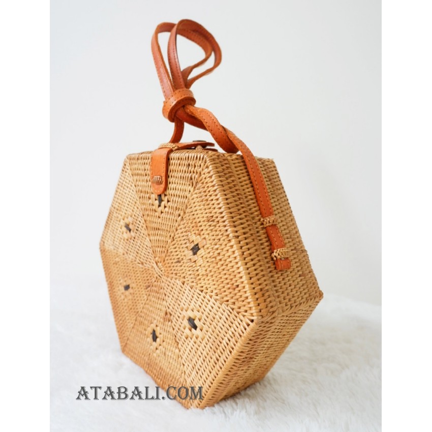 hexagon shape sling bags rattan handmade natural