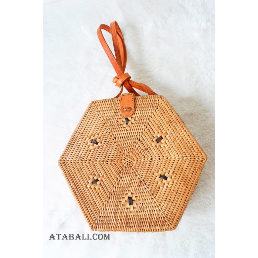 hexagon shape sling bags rattan handmade natural