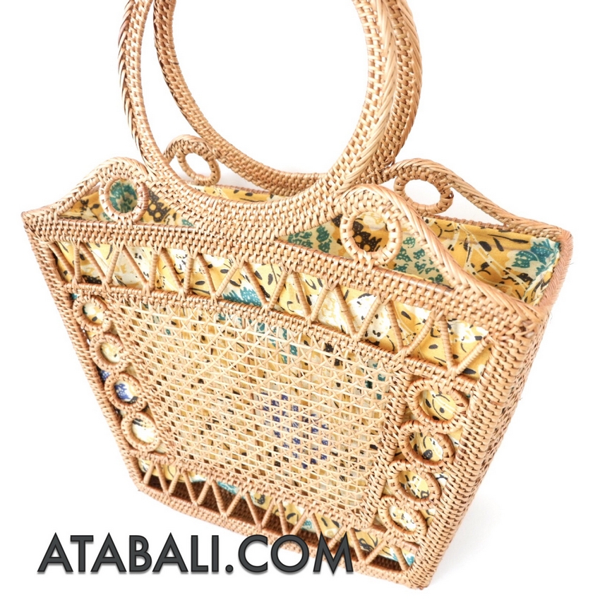 Ethnic rattan handbag balinese design square with shape