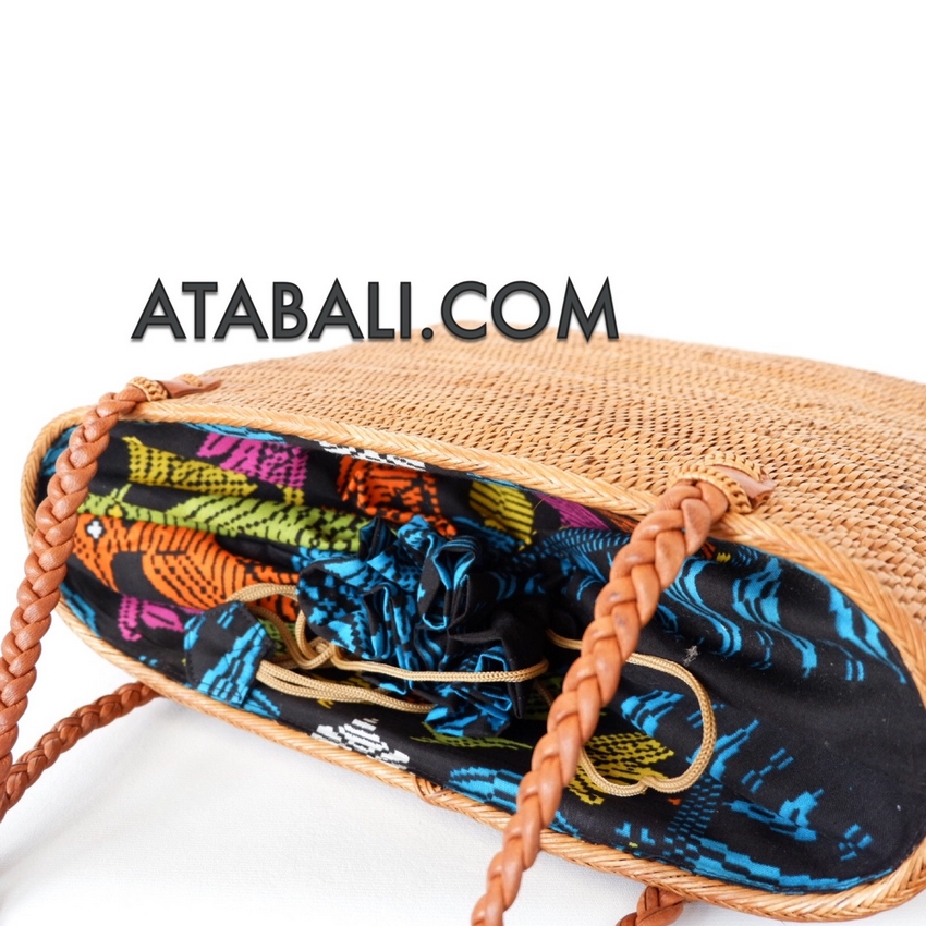 women ata handwoven bag with wire leather handle